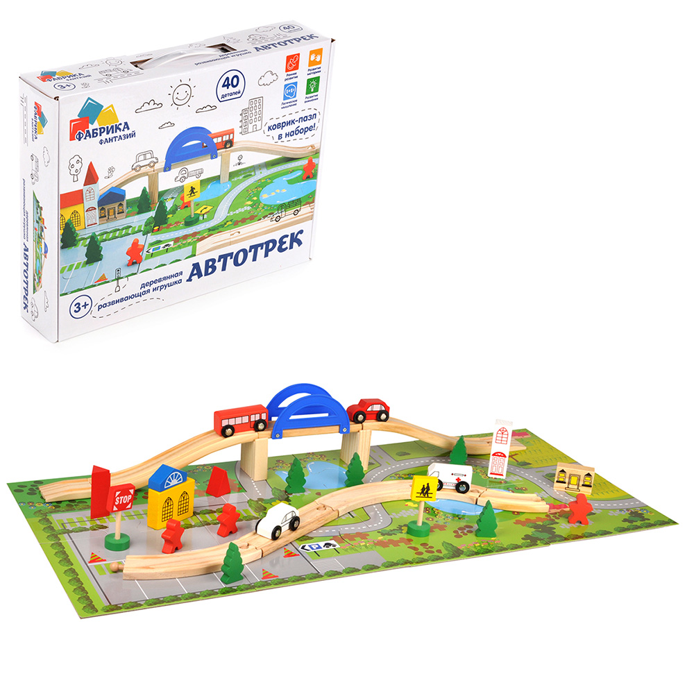 Деревянная игрушка "Автотрек", 40 дет., 32х24.5х6 Фабрика фантазий ...
